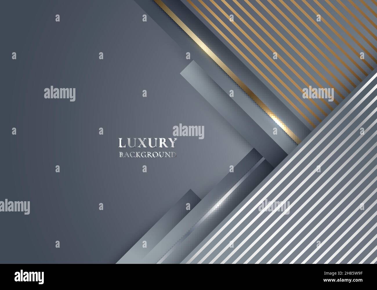 Abstract gray stripes triangles shapes with shiny golden and silver ...