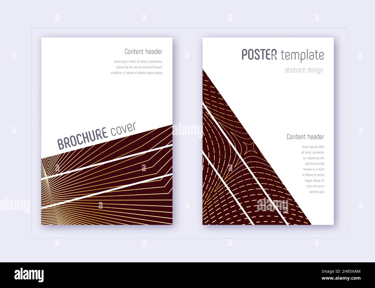 Geometric cover design template set. Gold abstract lines on maroon ...