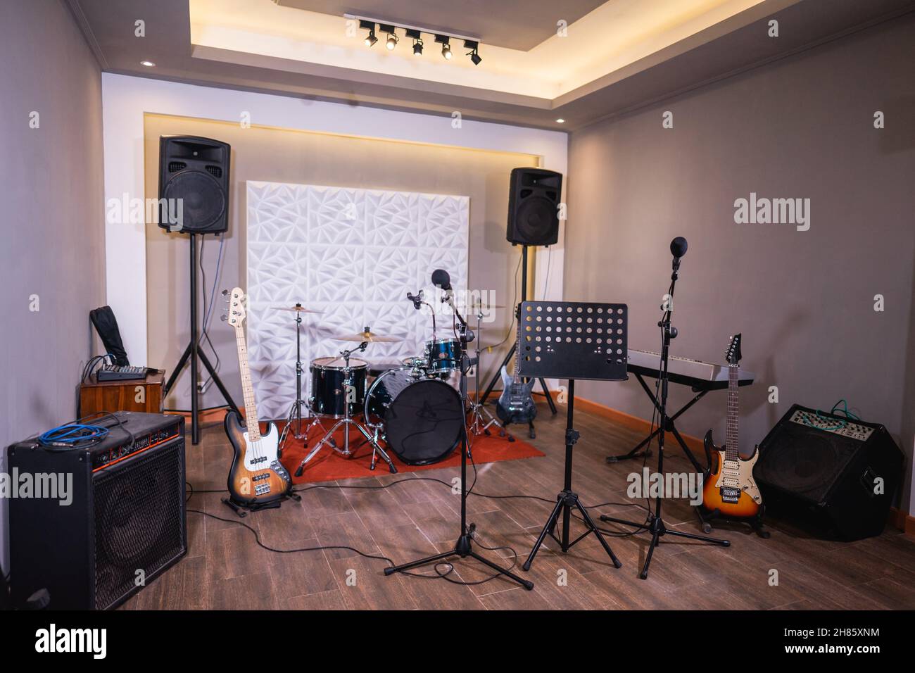 Music practice room studio with musical equipment Stock Photo - Alamy