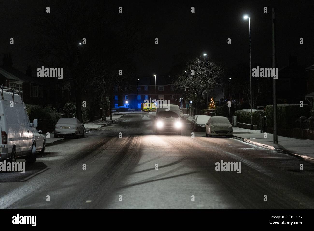 A vehicle driving on a snowy road in Middlesbrough.Following its ...