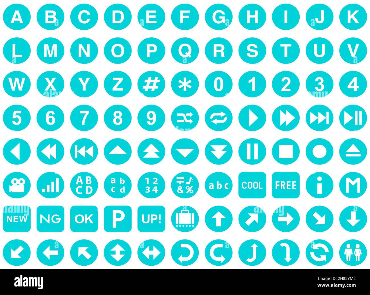 Assorted blue color icons set background isolated on white background ...