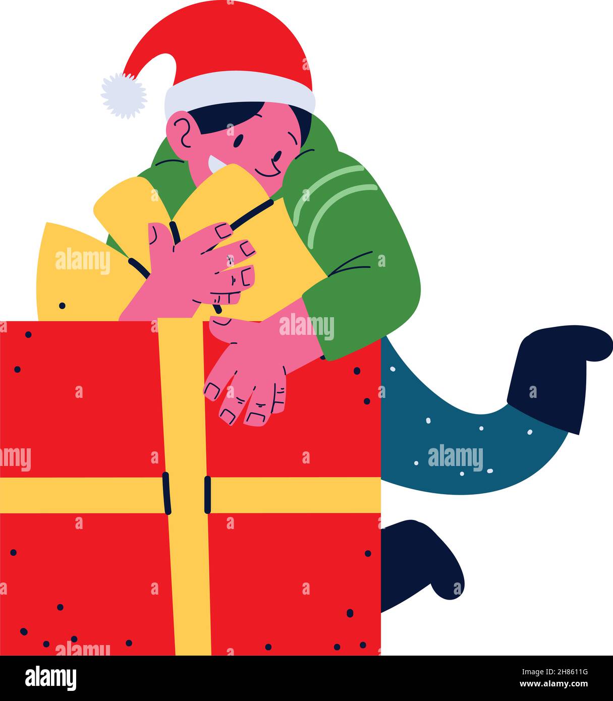 boy hugging a christmas gift Stock Vector Image & Art - Alamy