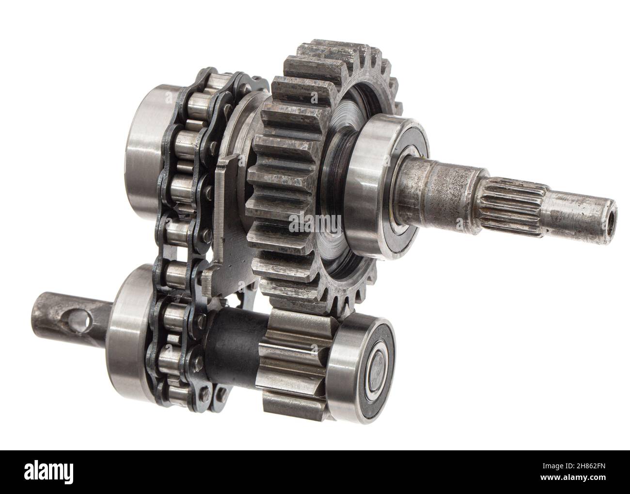 Gear reducer with chain drive, isolated on white background Stock Photo ...