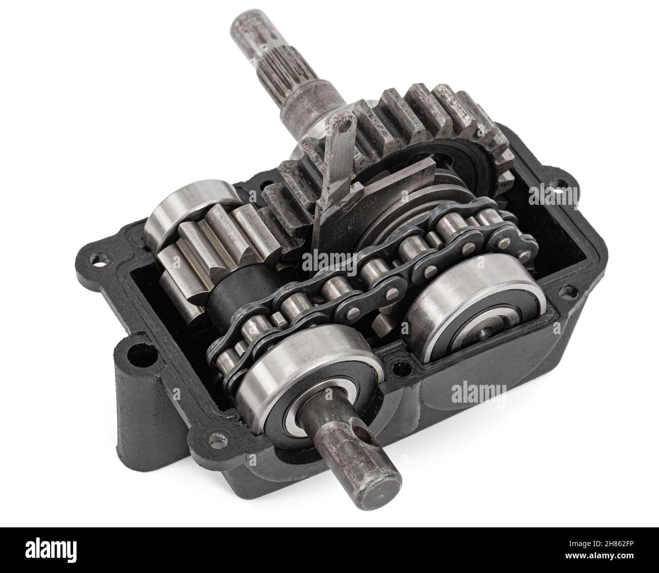 Gear reducer with chain drive, isolated on white background Stock Photo ...
