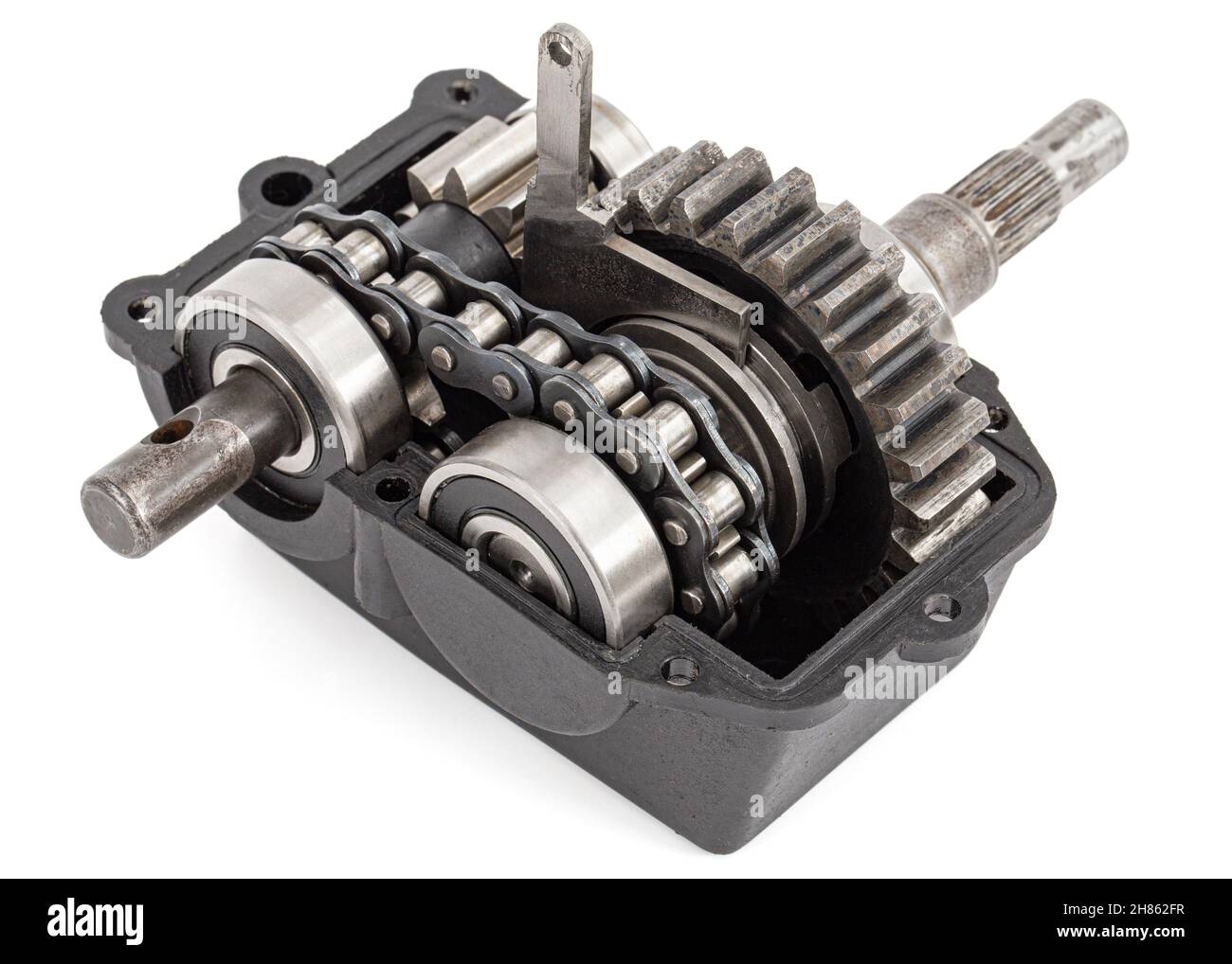 Gear reducer with chain drive, isolated on white background Stock Photo ...
