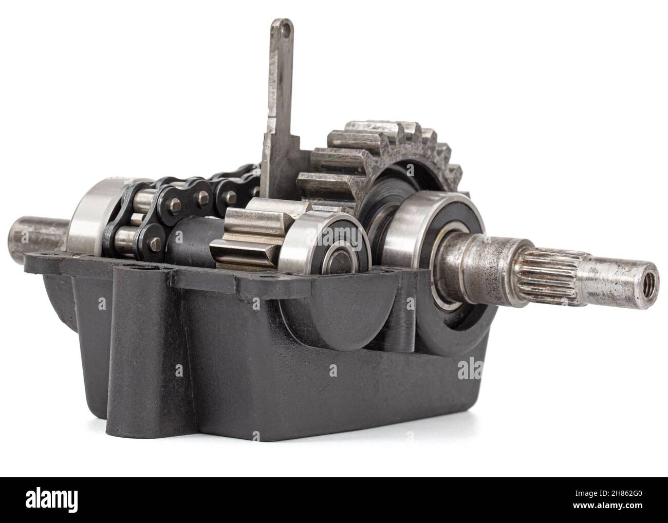 Gear reducer with chain drive, isolated on white background Stock Photo ...
