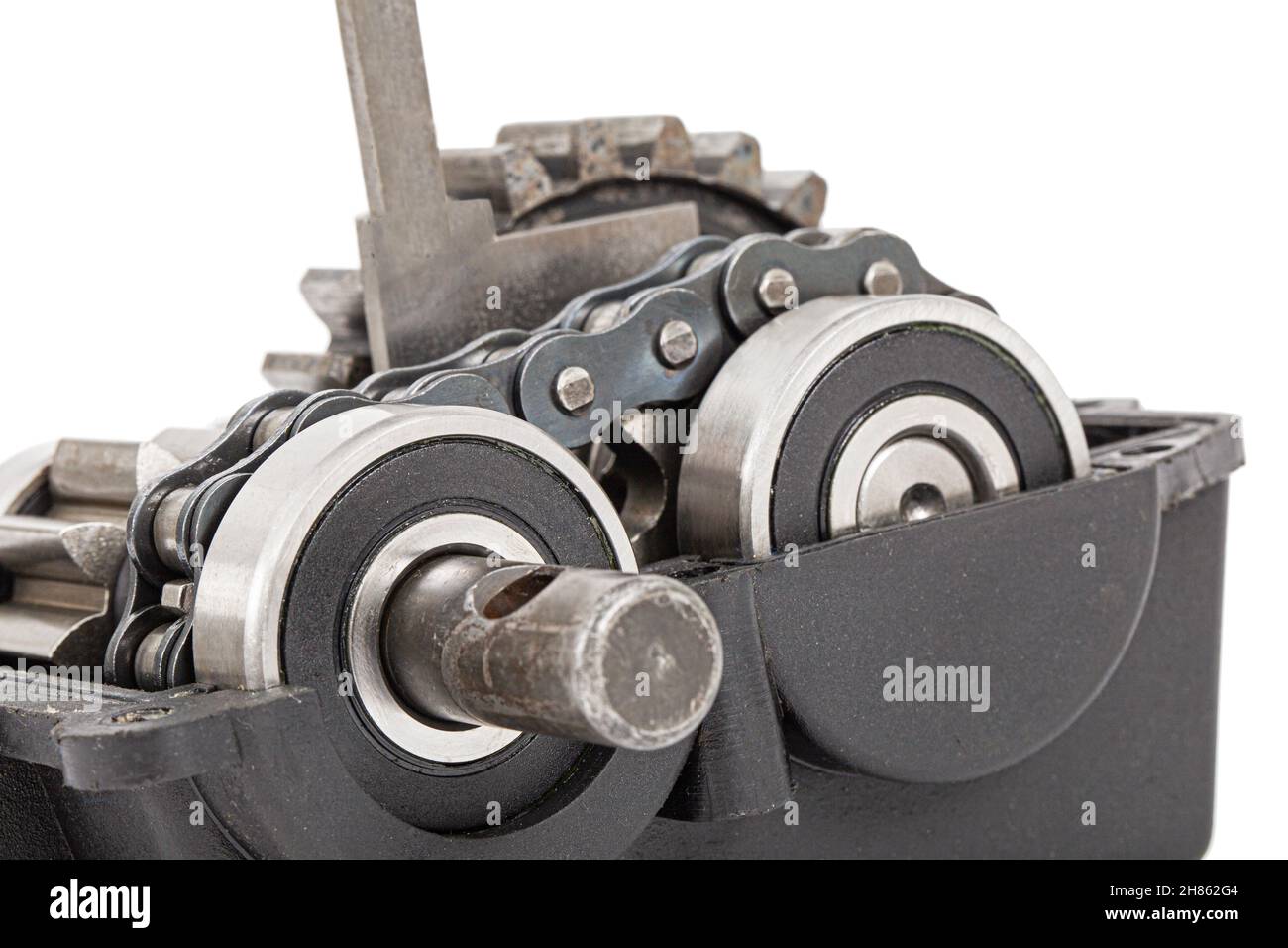 Gear reducer with chain drive, isolated on white background Stock Photo ...