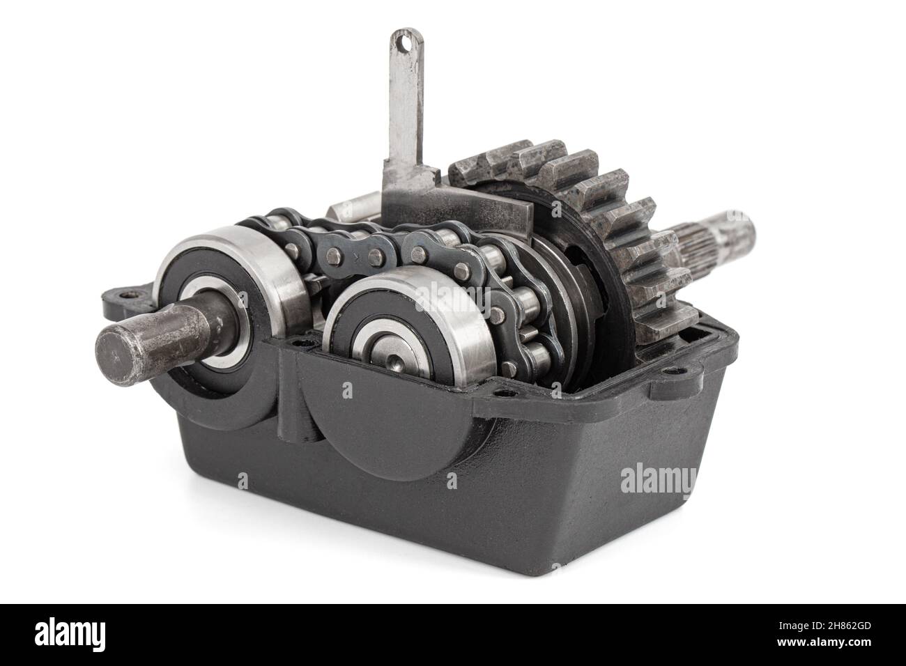 Gear reducer with chain drive, isolated on white background Stock Photo ...