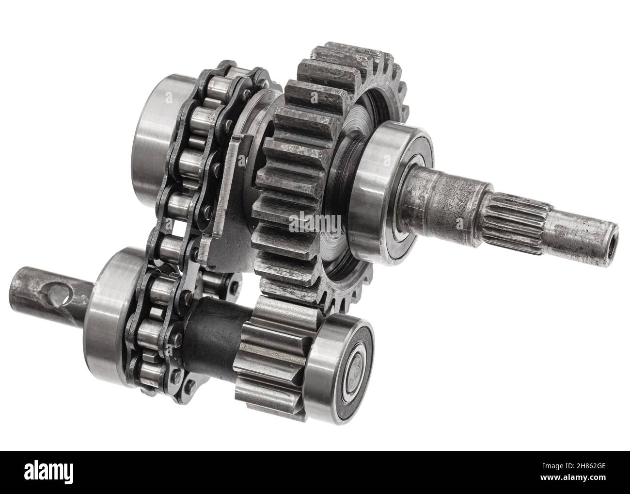 Gear reducer with chain drive, isolated on white background Stock Photo ...
