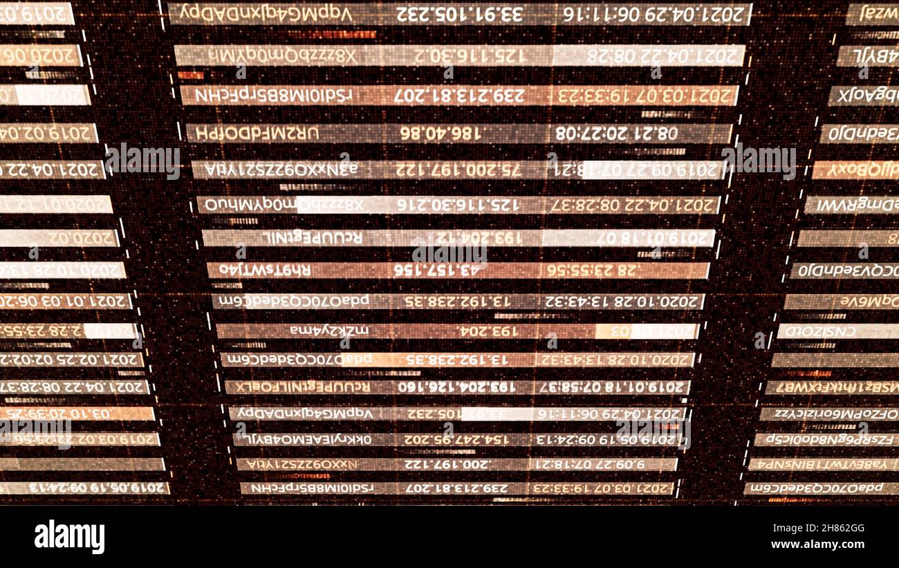 Computer security concept, changing code and password text in a vertical table. Animation ...
