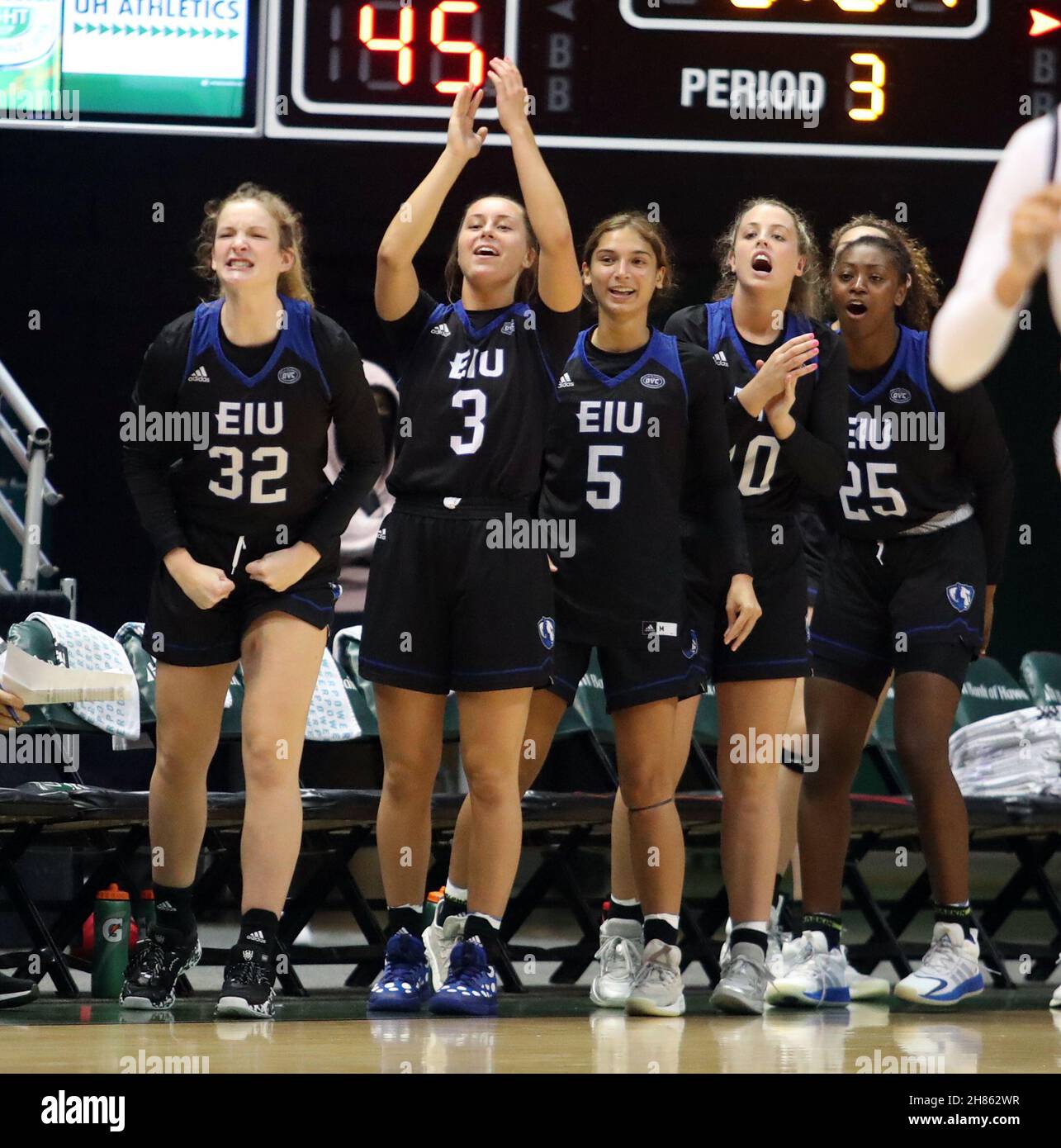November 27, 2021 - Eastern Illinois Panthers bench celebrates a play ...