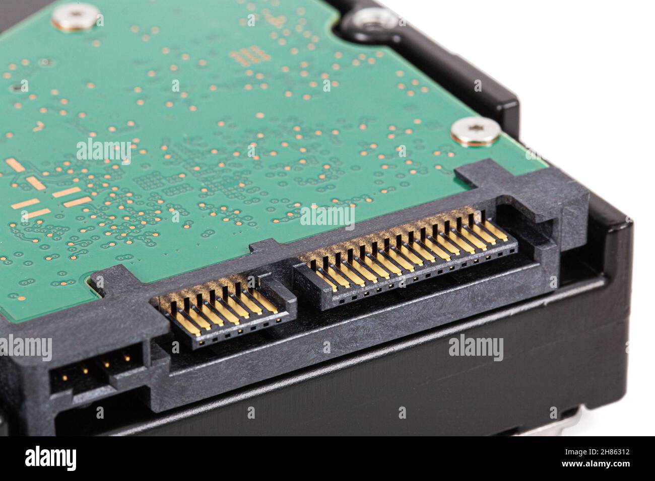 Bus interface connectors of the hard drive, isolated on white ...