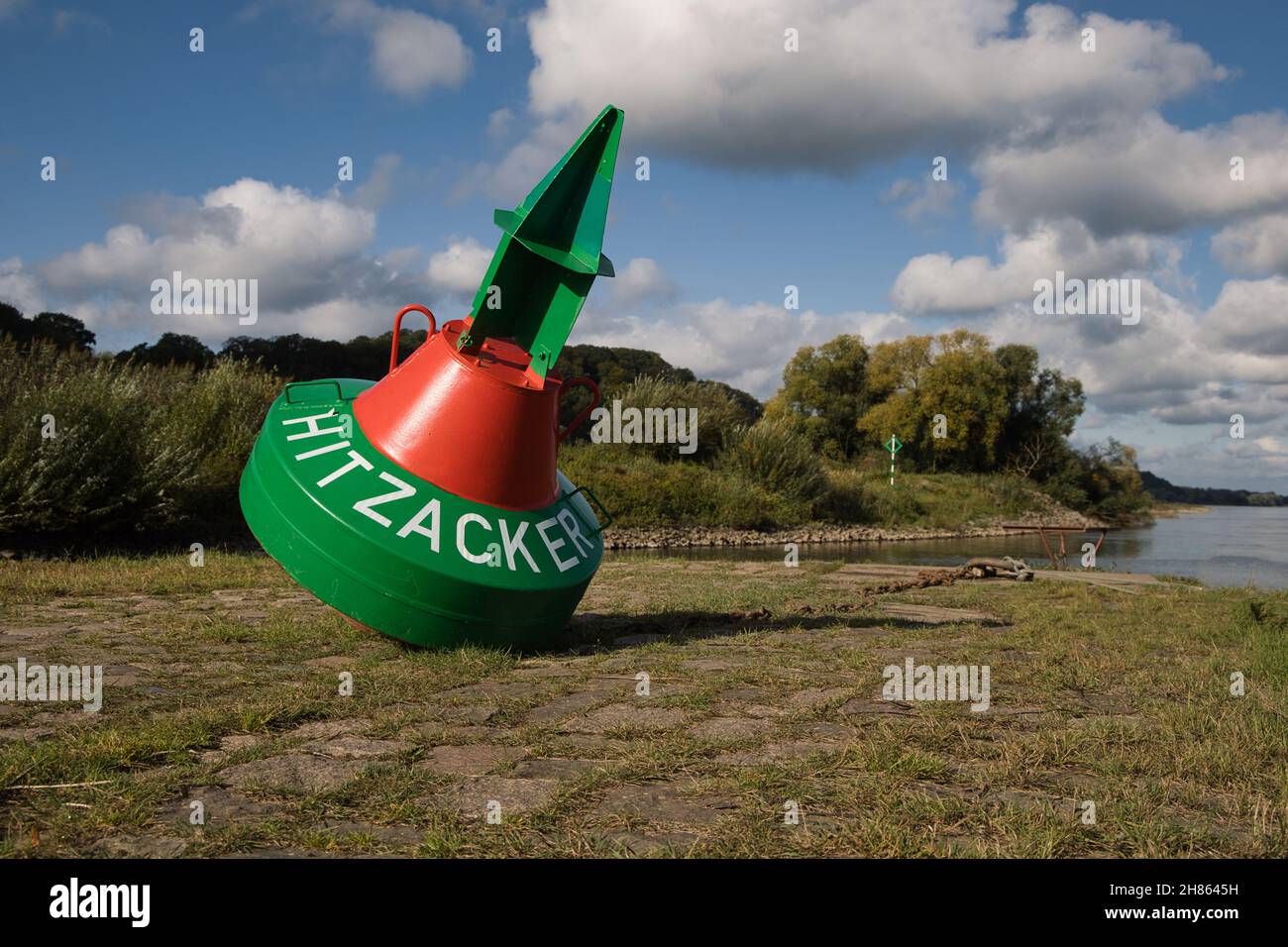 A maritime buoy near German city Hitzacker with the name of the city ...