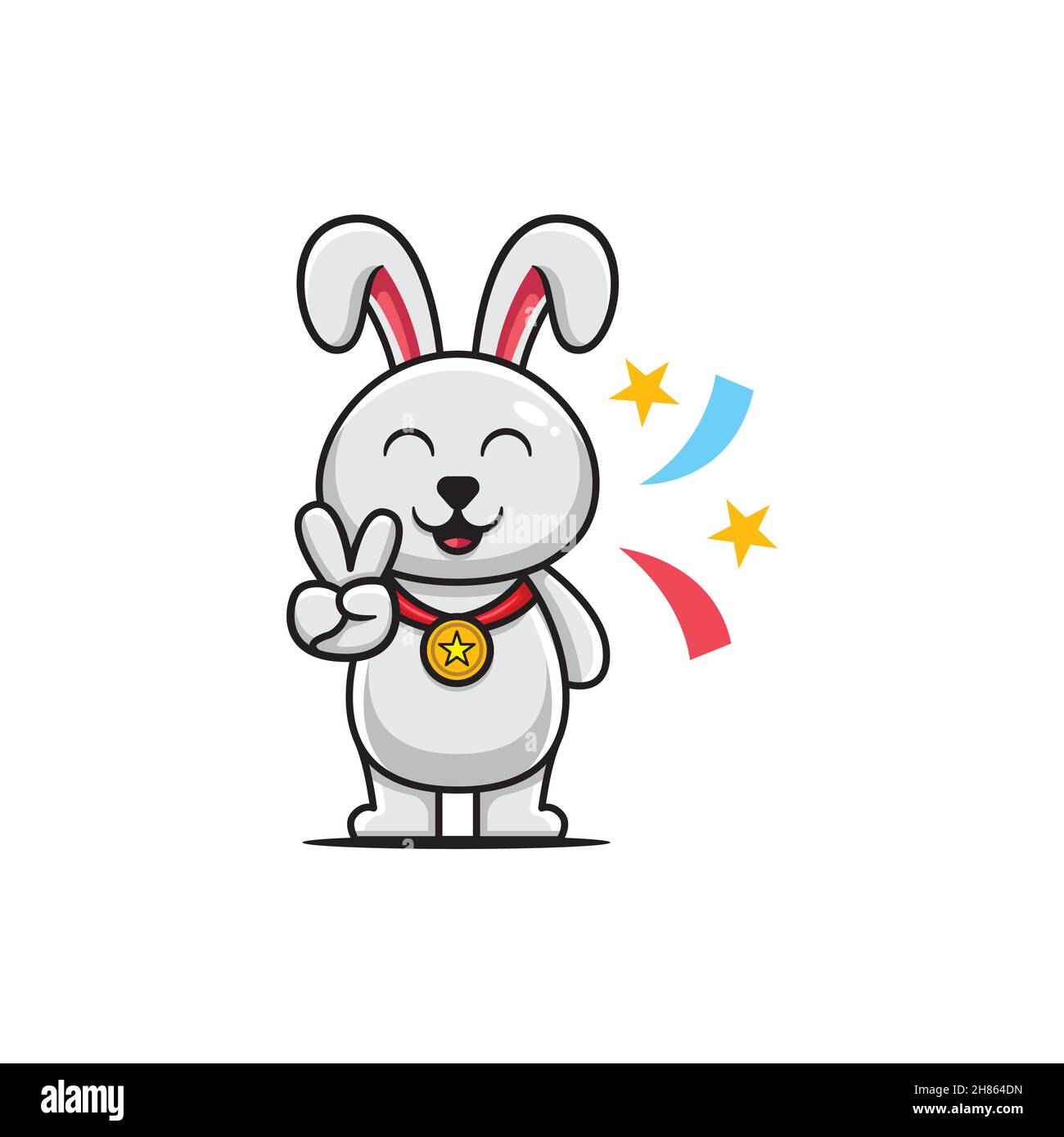 vector illustration of a cute bunny shape with a championship trophy in ...