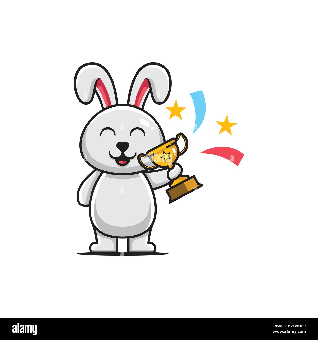 vector illustration of a cute bunny shape with a championship trophy in ...
