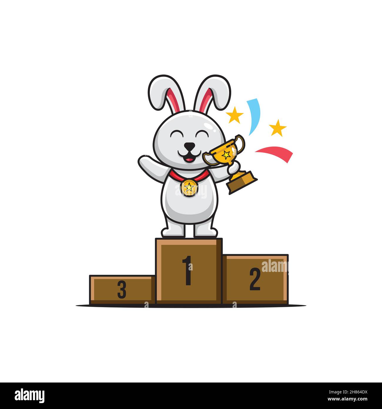 vector illustration of a cute bunny shape with a championship trophy in ...