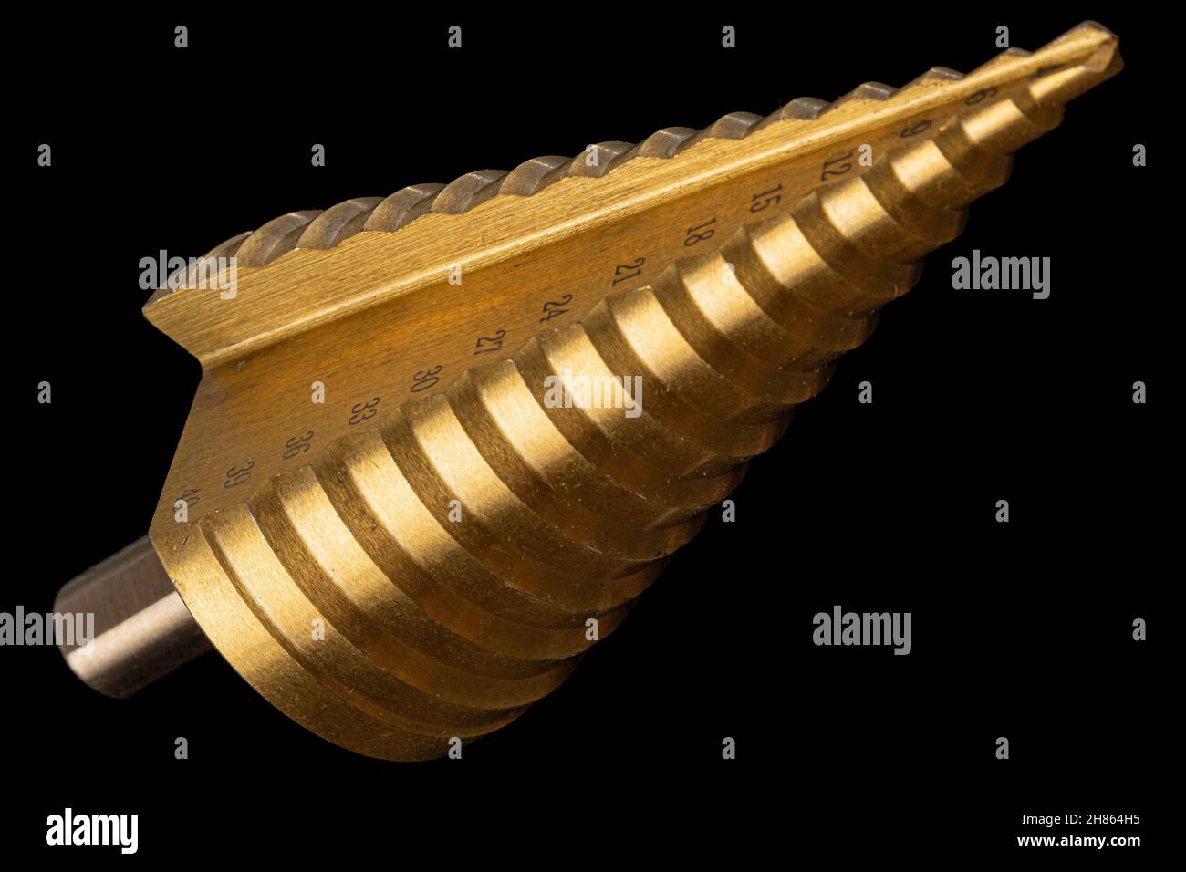 Conical step drill for drilling holes of different diameters, isolated ...