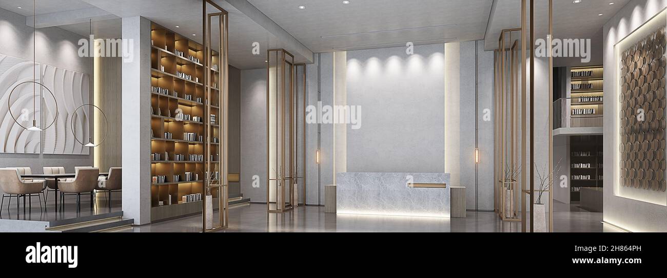 A beautiful modern hotel reception interior design - 3d rendering Stock ...