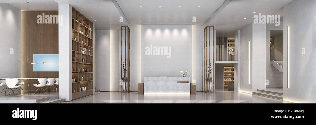 A beautiful modern hotel reception interior design - 3d rendering Stock ...