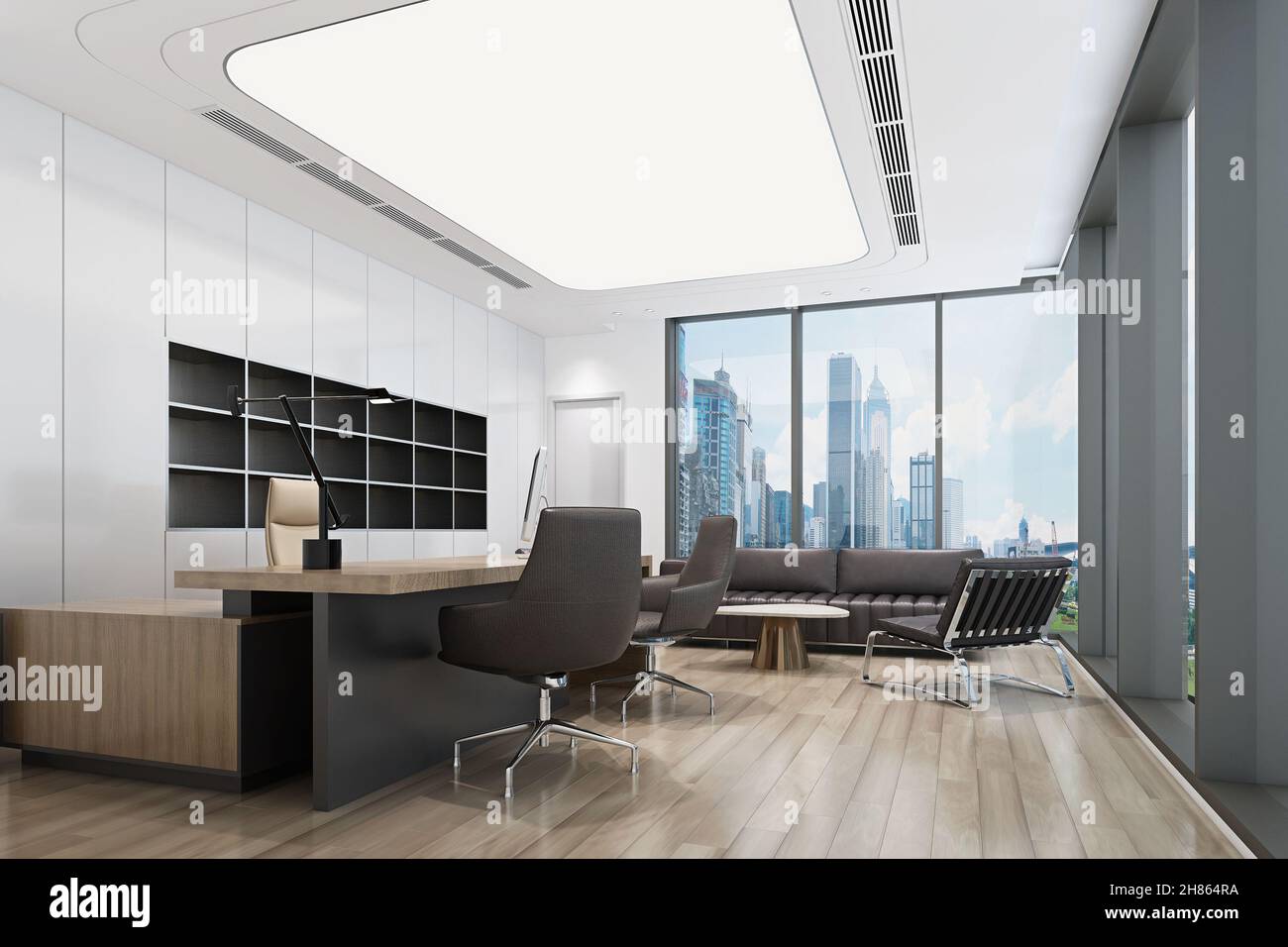 A beautiful modern office interior design - 3d rendering Stock Photo ...