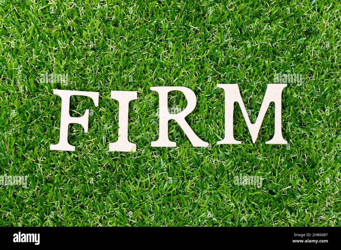 Wood letter in word firm on green grass background Stock Photo - Alamy