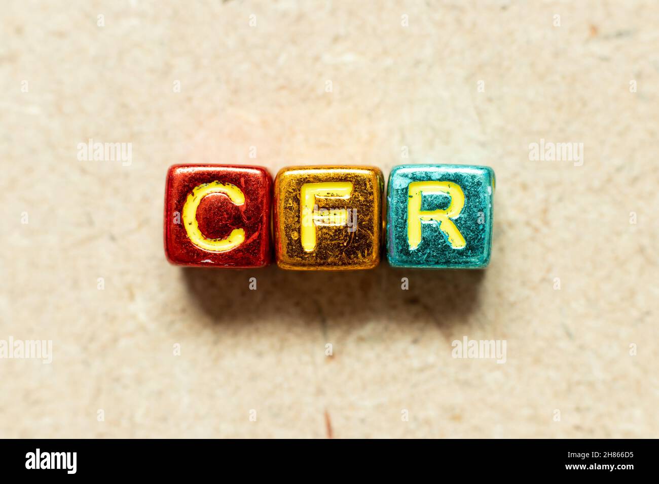 Metallic color alphabet letter block in word CFR (abbreviation of Cost ...