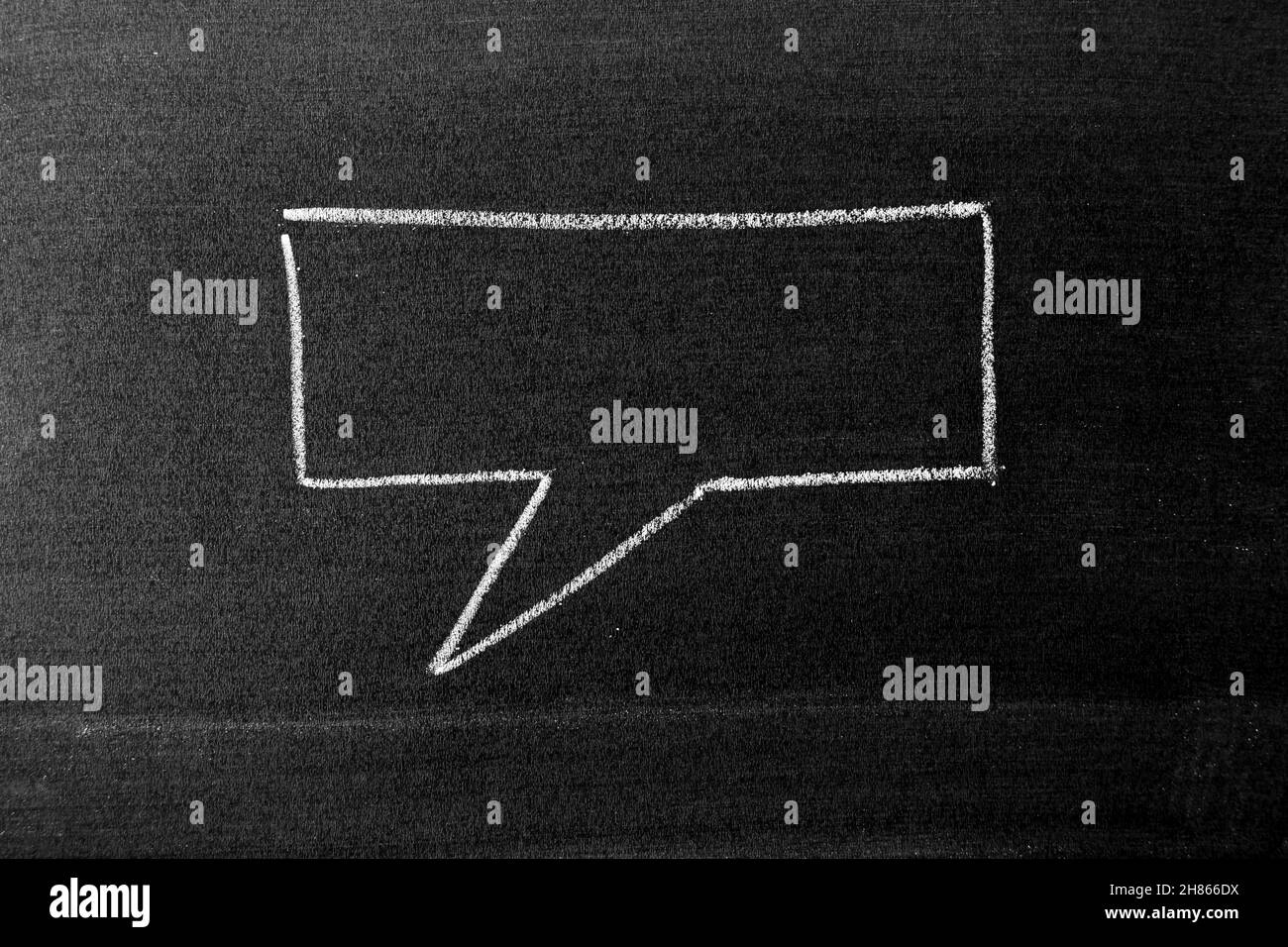 White color chalk hand drawing in square bubble speech shape with blank ...