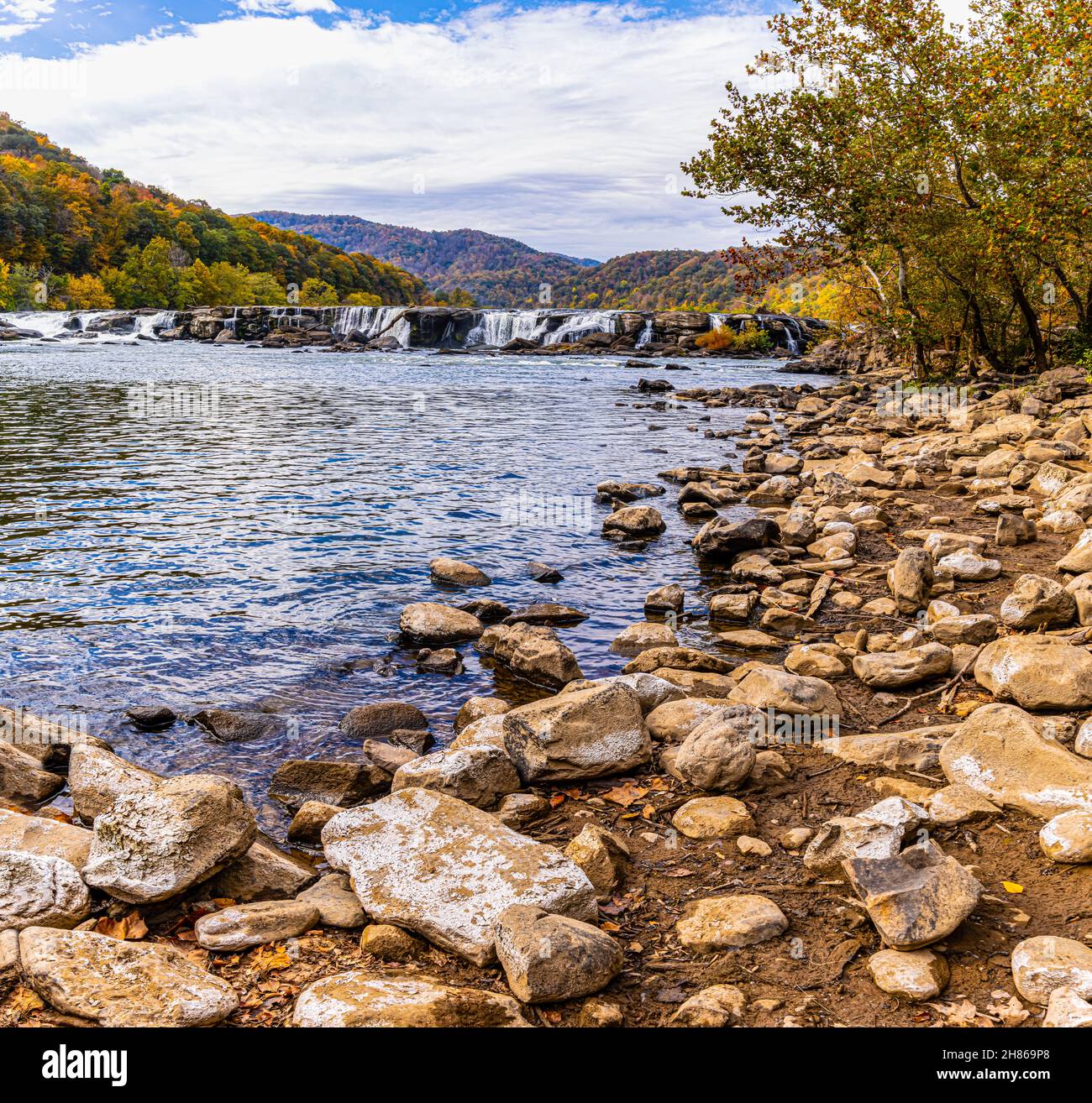 Sandstone Falls With Fall Color, New River Gorge National Park, West ...