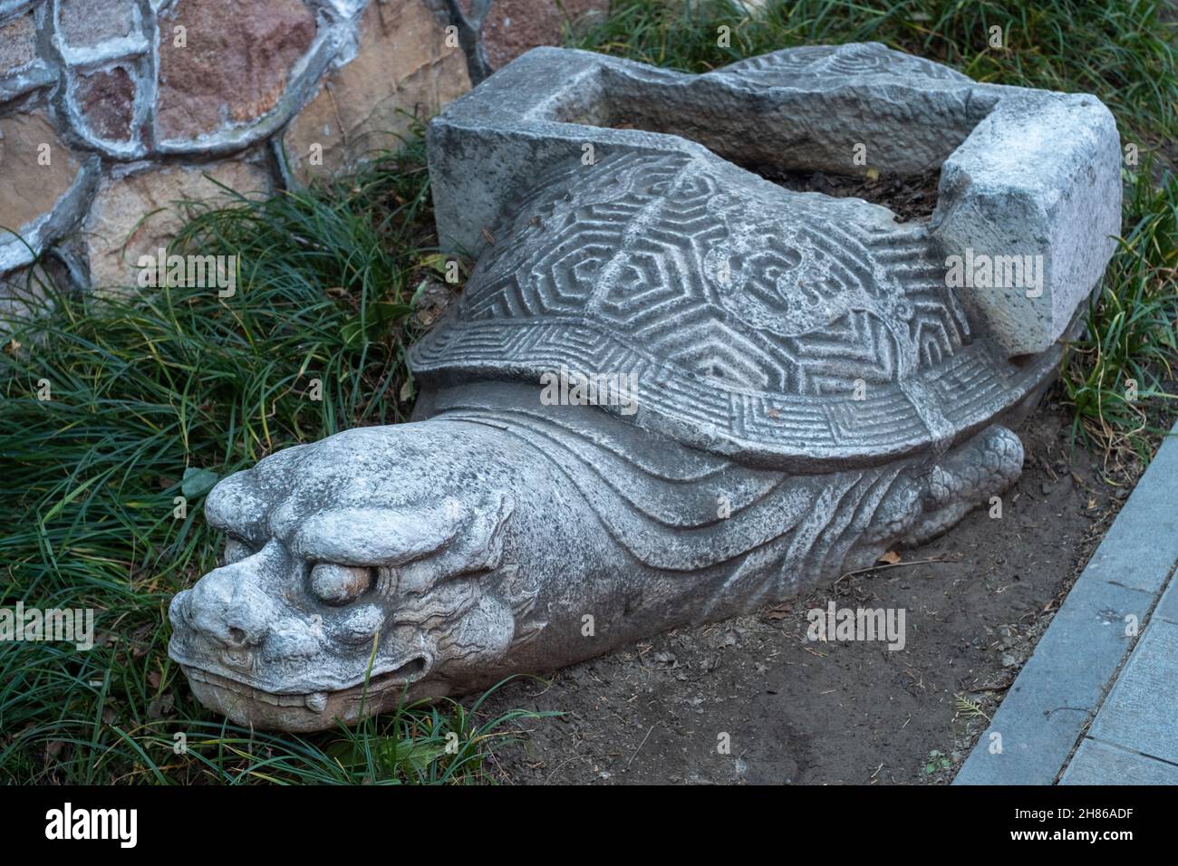 An ancient Bixi without tablet is seen in Wofo temple in Beijing ...