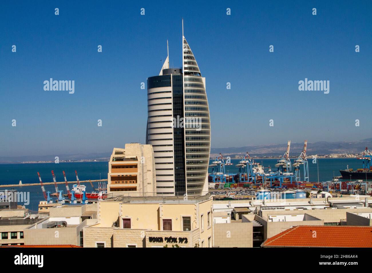 Israel, Haifa, Downtown, The Sail Tower high-rise building Stock Photo ...
