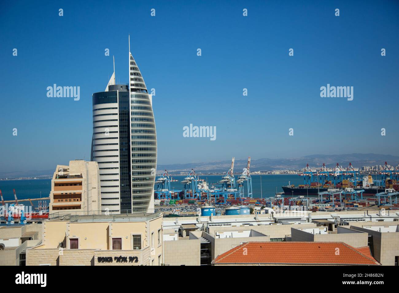 Israel, Haifa, Downtown, The Sail Tower high-rise building Stock Photo ...