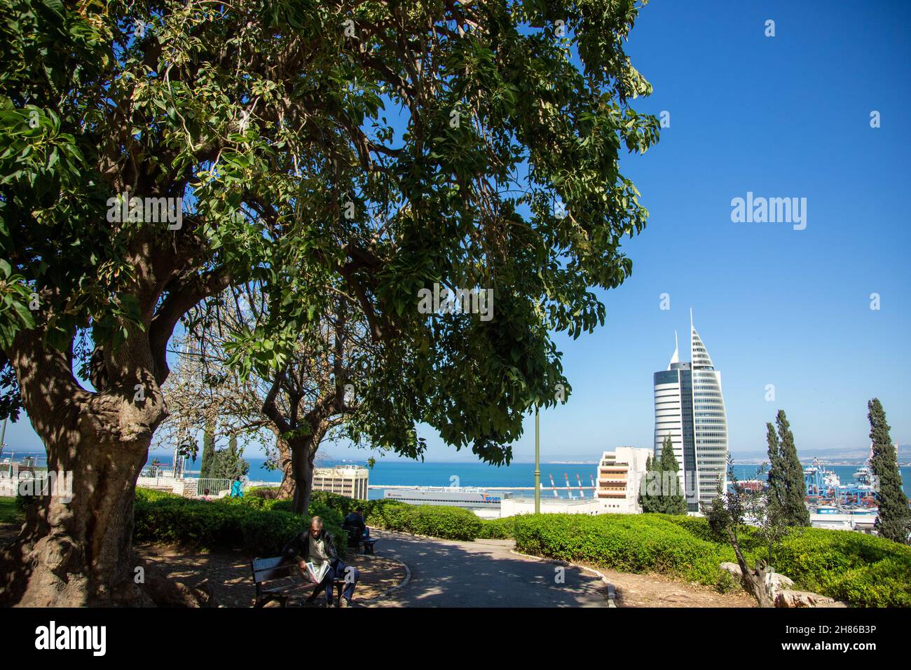 Israel, Haifa, Downtown, The Sail Tower high-rise building Stock Photo ...
