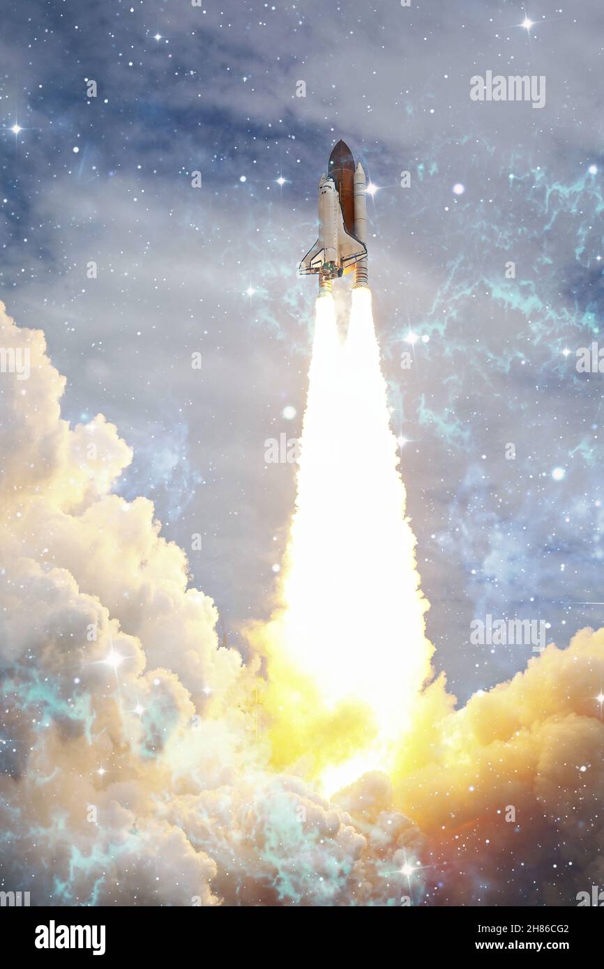 Space shuttle taking , Spaceship lift off with blast and smoke on the ...