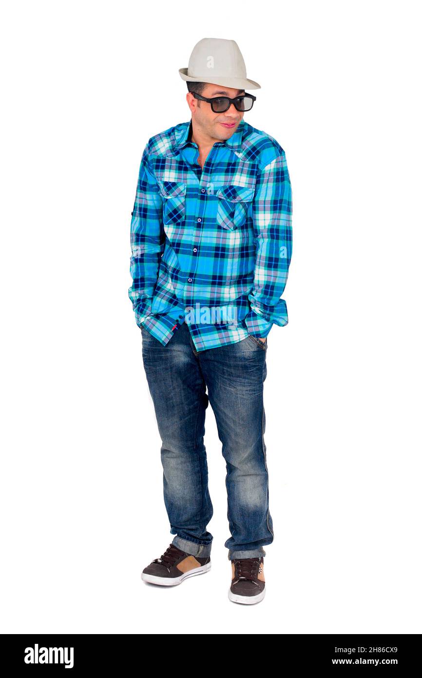 Young Nerdish man On white Background Stock Photo - Alamy