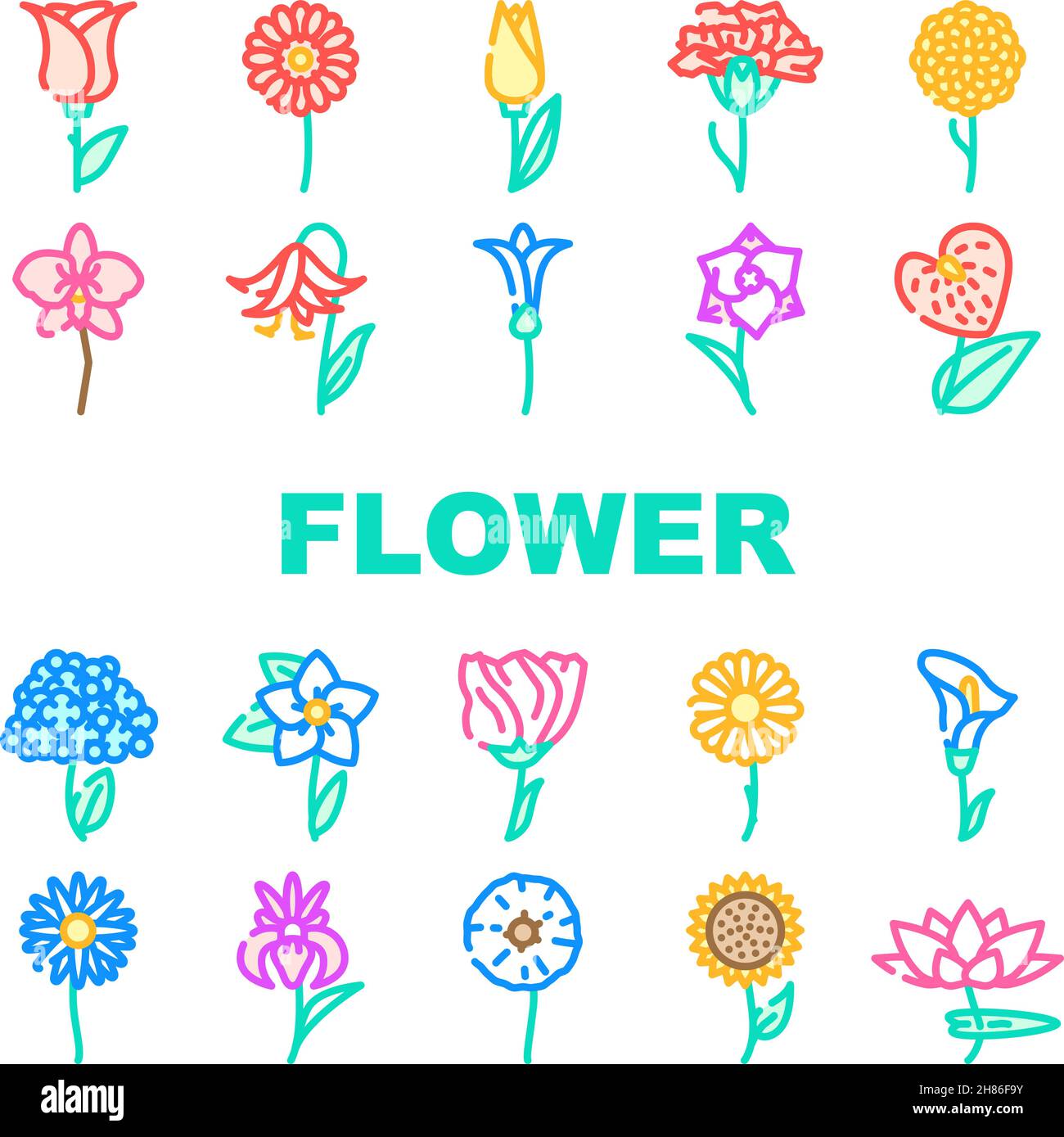 Flower Natural Aromatic Plant Icons Set Vector Stock Vector Image & Art ...