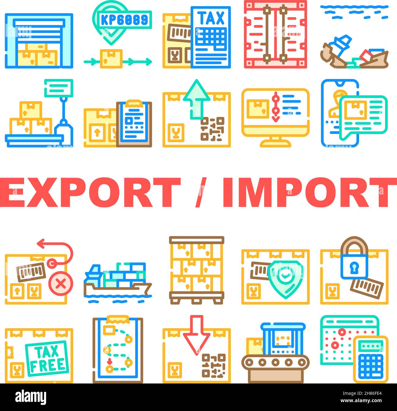 Export And Import Transportation Icons Set Vector Stock Vector Image ...