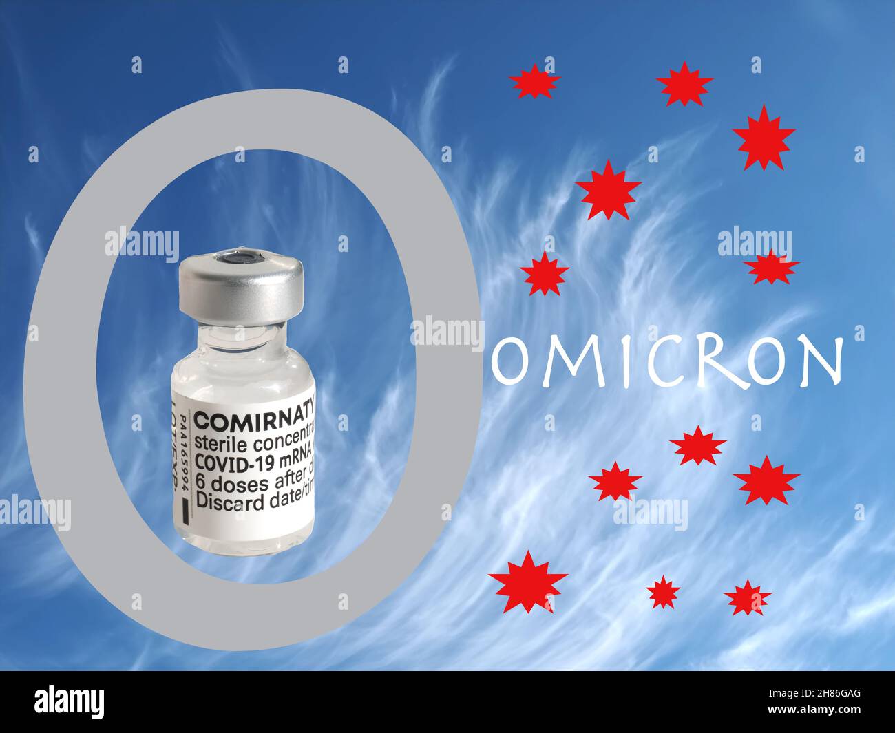 Omicron symbol with Biontech Pfizer Vaccine Stock Photo - Alamy