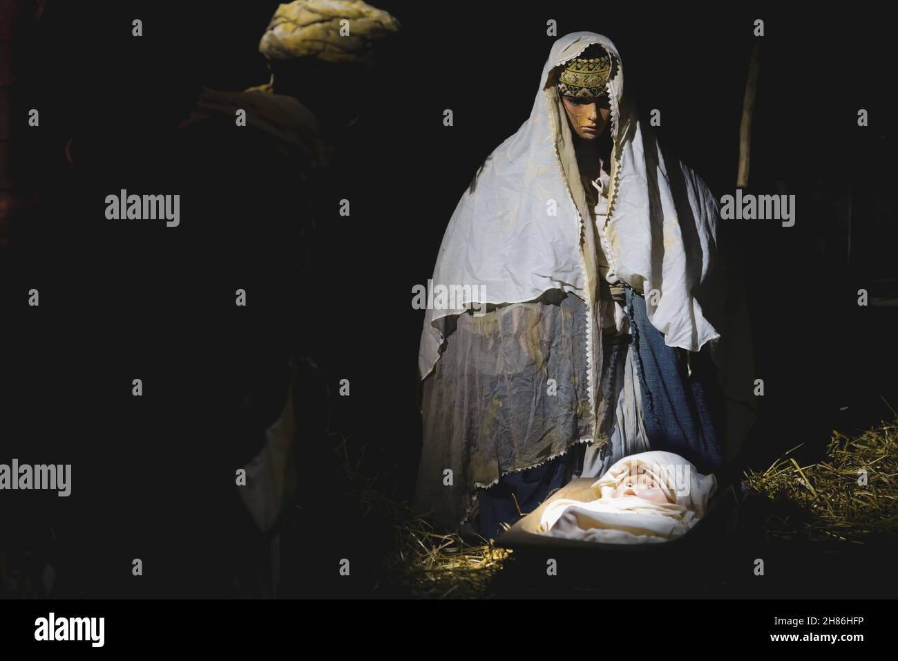 Bucharest, Romania - 26 November, 2021: The Nativity scene at a ...