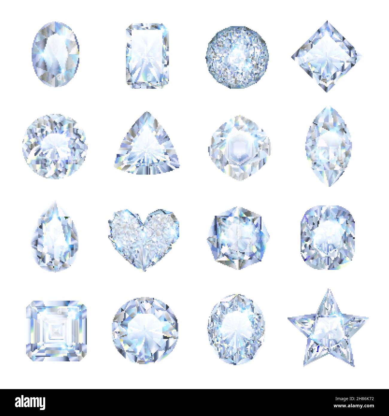 Realistic gemstones icons set with different shape isolated vector ...