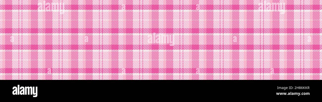 Girly pink seamless plaid vector border. Gingham bright color checker ...