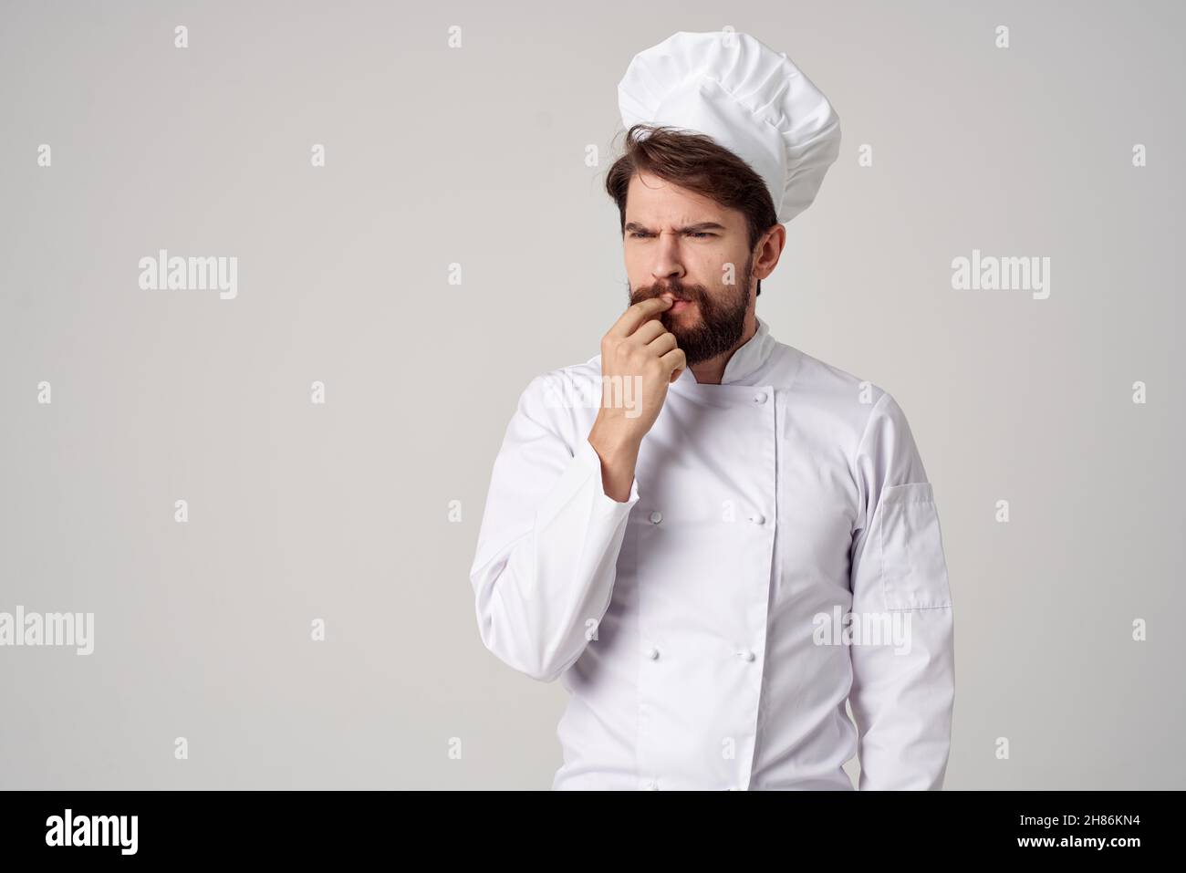 male cook restaurant service Professional hand gesture posing studio ...