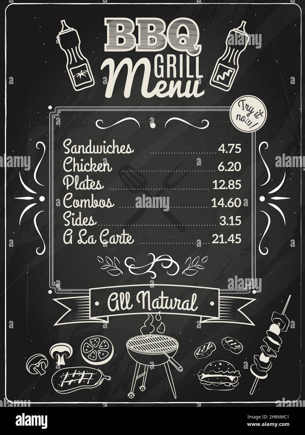 Grill meat and barbecue restaurant menu on chalkboard vector ...