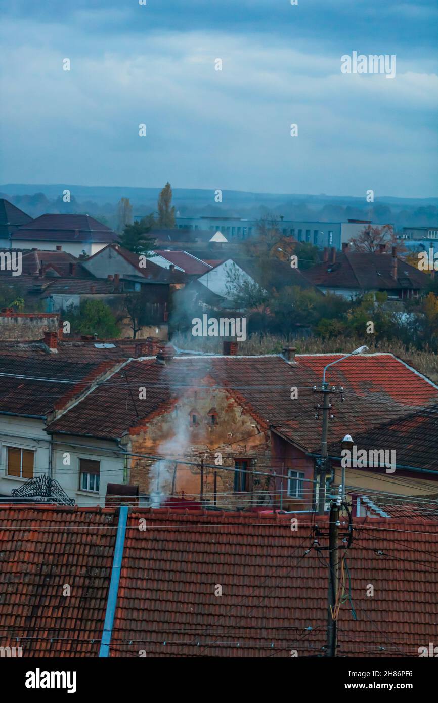 Overview of tile rooftops of old houses. Old buildings architecture ...