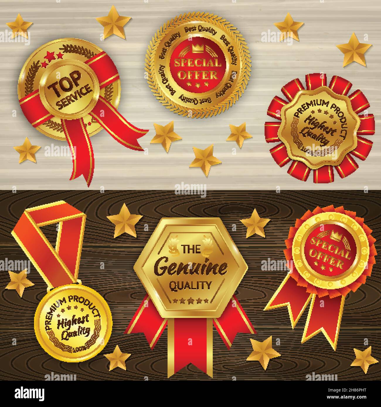 Awards realistic horizontal banners on wooden textured background with ...
