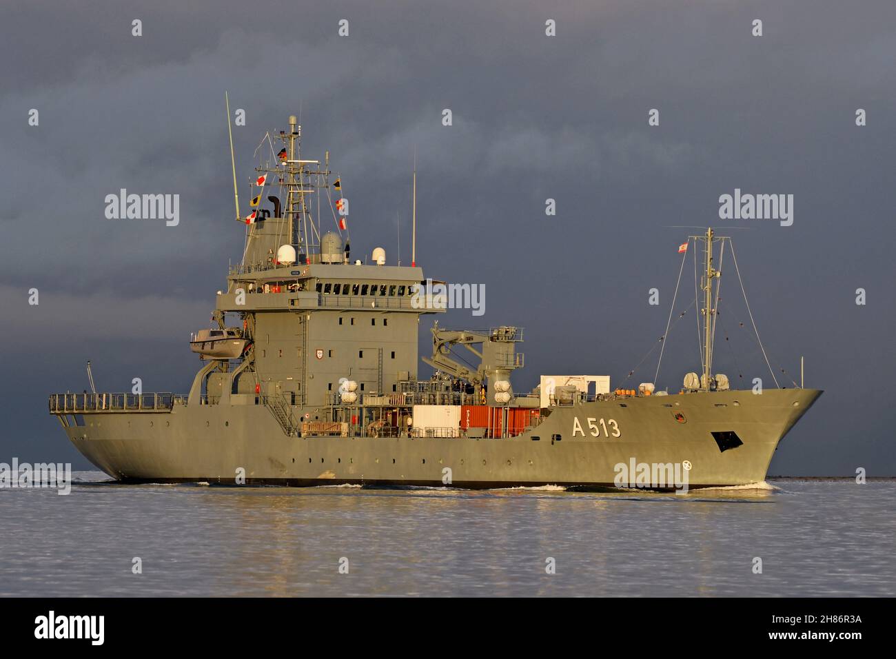 German Navy's Tender A 513 RHEIN inbound for Kiel Stock Photo - Alamy
