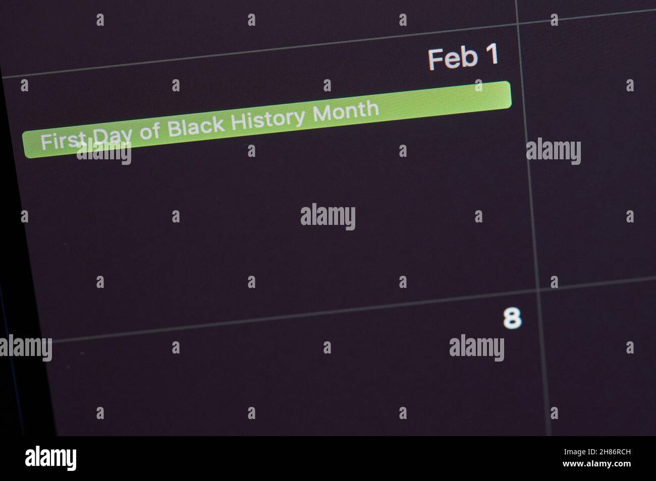 First Day of Black History Month on calendar digital page close up view ...