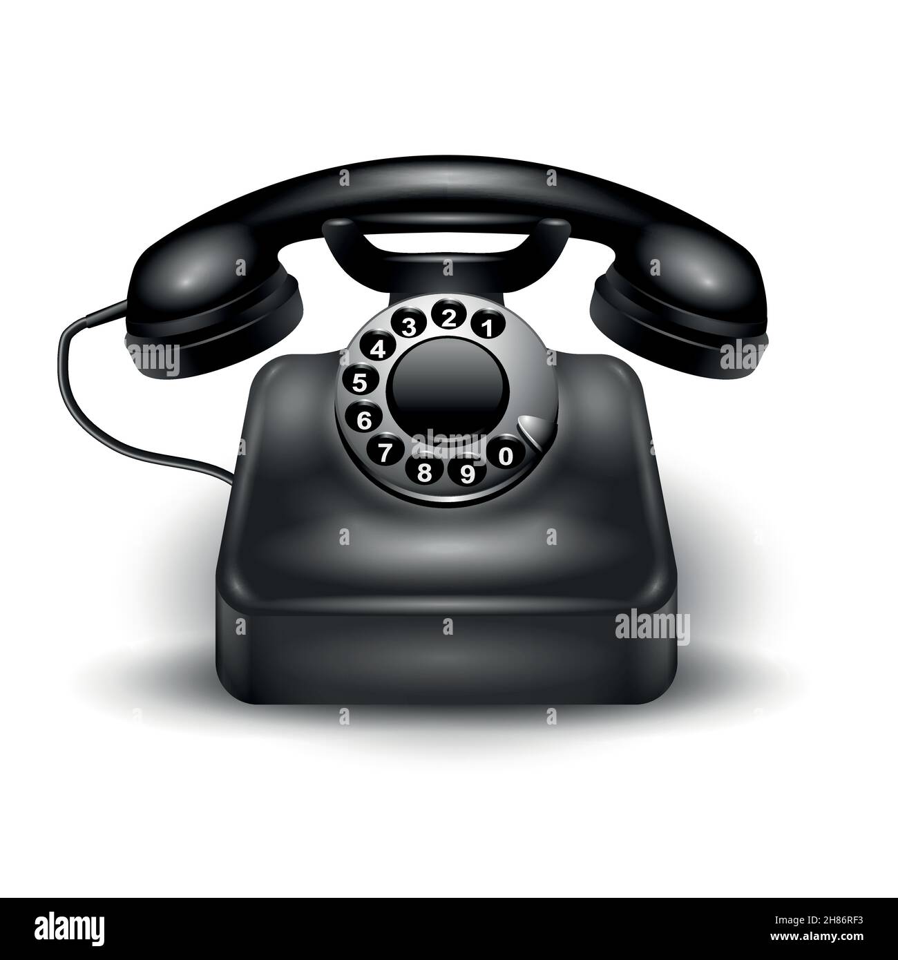 Black realistic retro dial phone wired and landline isolated and with ...