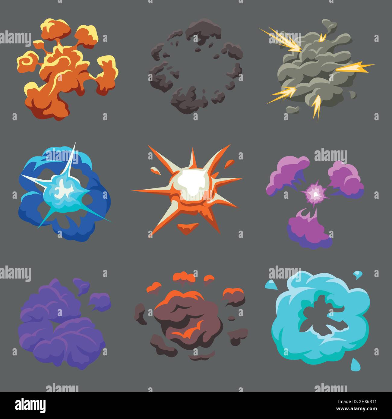 Comic explosion effects set of different shapes for game design in ...