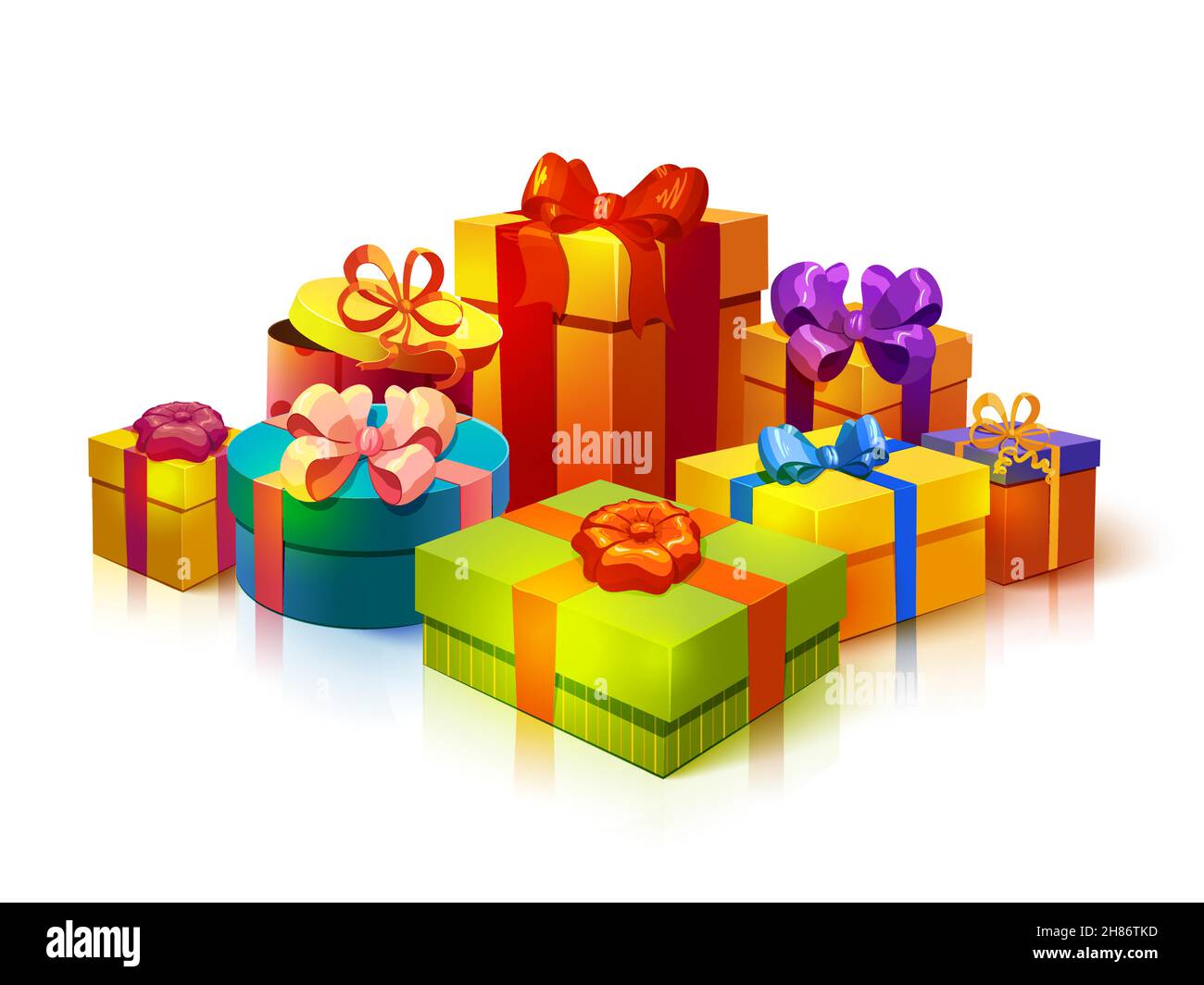 Composition with colorful rectangular gift boxes of different size and ...