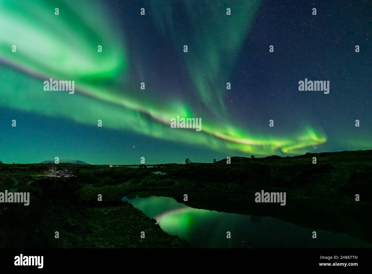 Aurora borealis lights and lake reflections Stock Photo - Alamy
